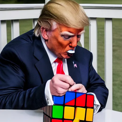 donald trump eating a rubik's cube putting a rubik's | Stable Diffusion ...