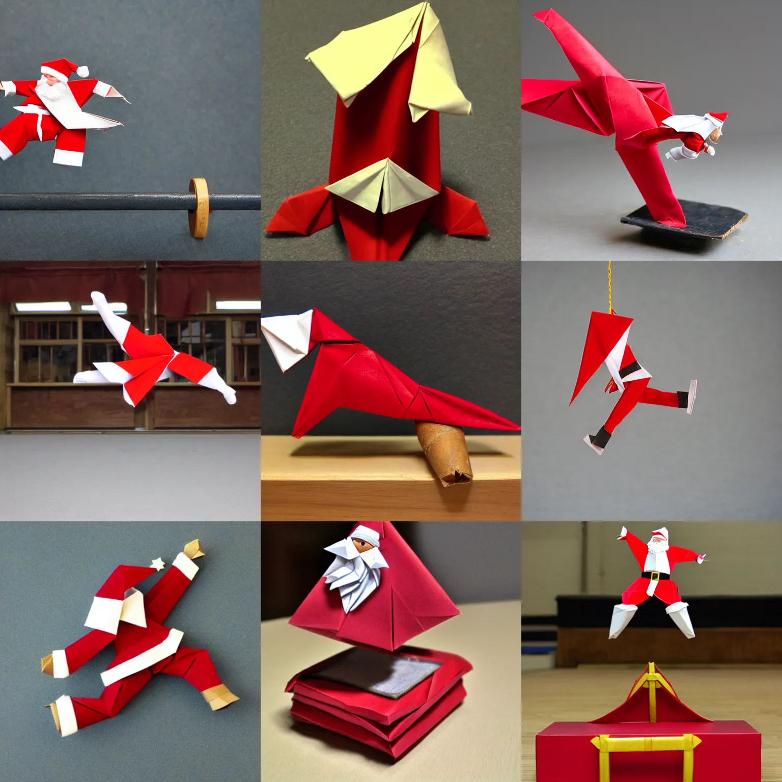 origami santa claus jumping over a pommel horse | Stable Diffusion ...