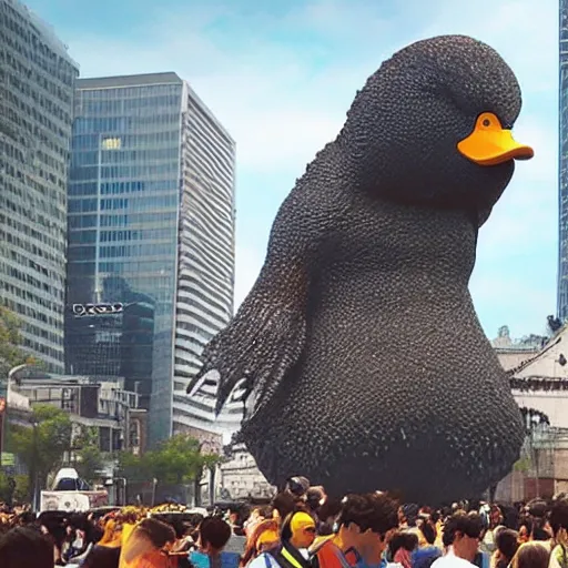 a giant duck destroying a city in the style of godzilla | Stable Diffusion