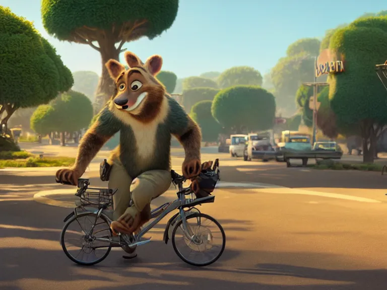 a film still from zootopia bear riding a bicycle pixar | Stable ...