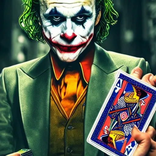 the joker holding playing cards with Margot Robbie | Stable Diffusion