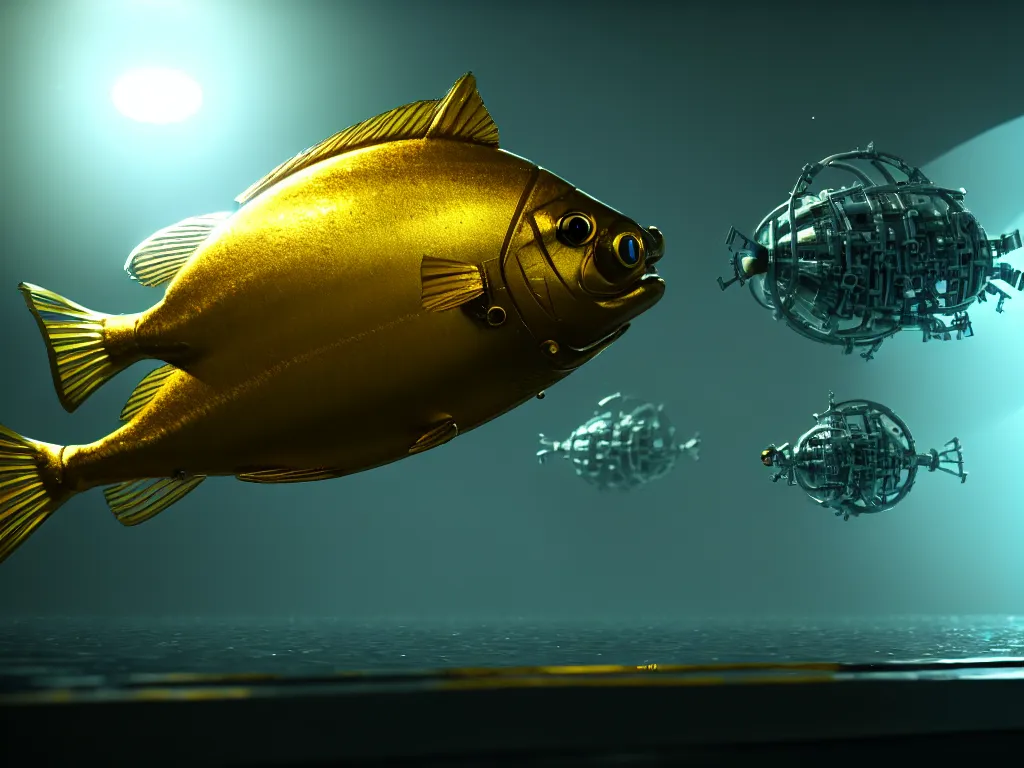 film still of a mechanical golden fish science fiction | Stable ...