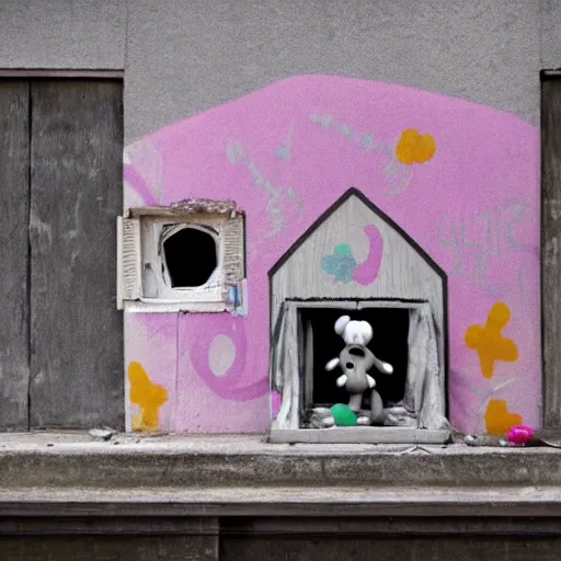 melting Quasimodo kaws toy inside abandoned graffiti | Stable Diffusion ...
