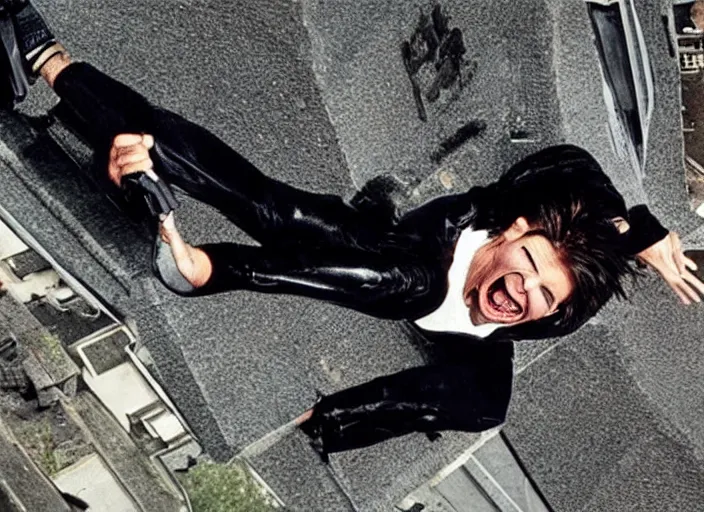 Tom Cruise crawling on all fours upside down on the | Stable Diffusion ...