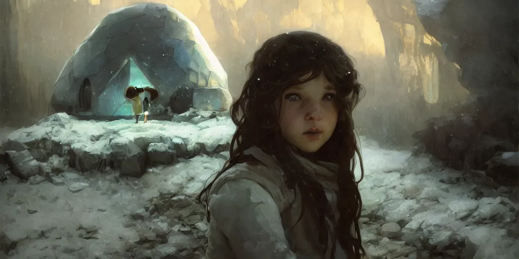 young girl back to us in front of an igloo in the | Stable Diffusion | OpenArt