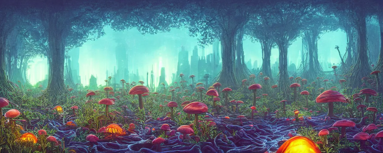mushroom mangrove garden, toadstools, city, skyline, | Stable Diffusion ...