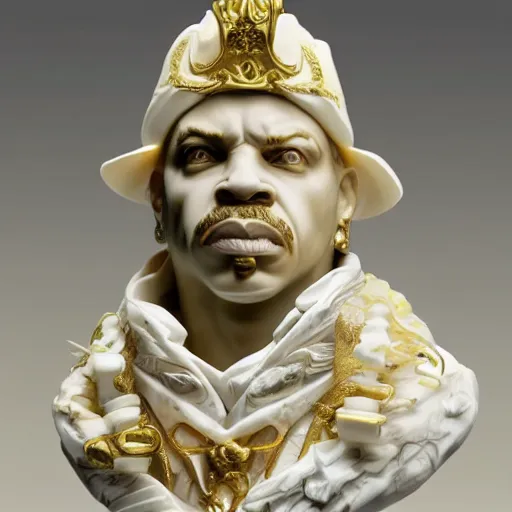 statue of ice t rap hero, carved white marble, inlaid | Stable Diffusion