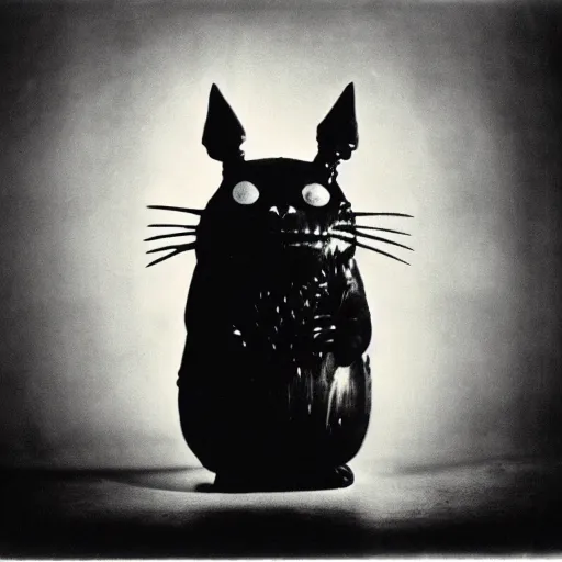 vintage photograph of a terrifying totoro with glowing | Stable ...