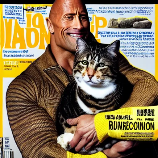 dwayne johnson petting a cat, cover of national | Stable Diffusion ...