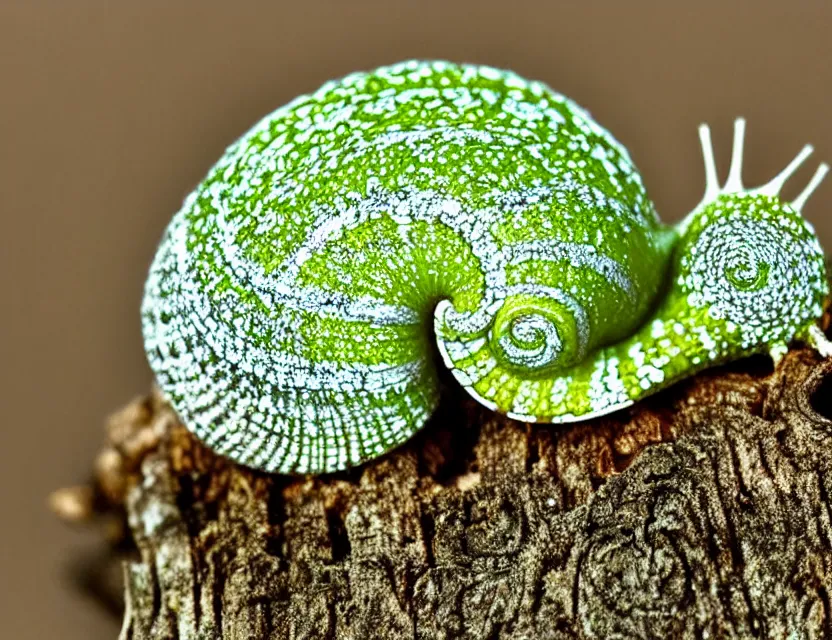 still life of a snail on a log with lichen, stipple | Stable Diffusion ...