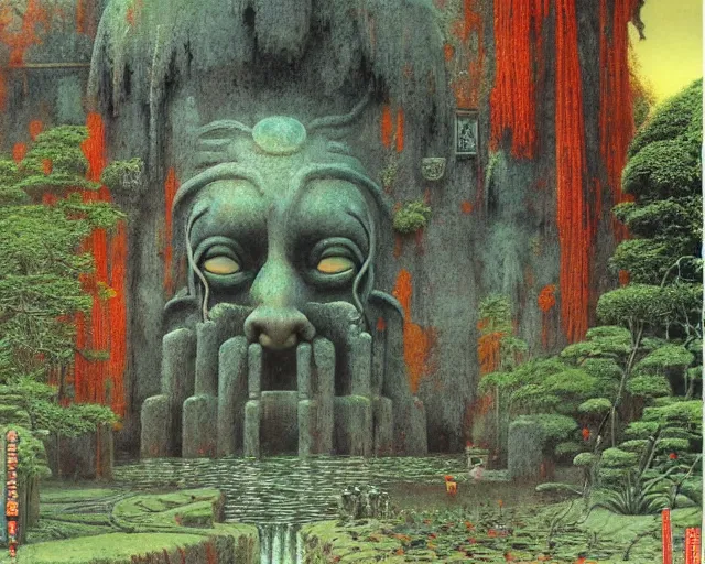 strange pagan japanese garden with a big ancient god | Stable Diffusion ...