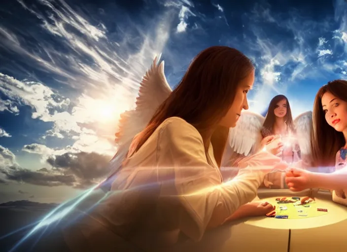 angels playing poker in the heaven clouds sky ligt | Stable Diffusion ...