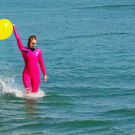 woman in wetsuit with balloon body | Stable Diffusion