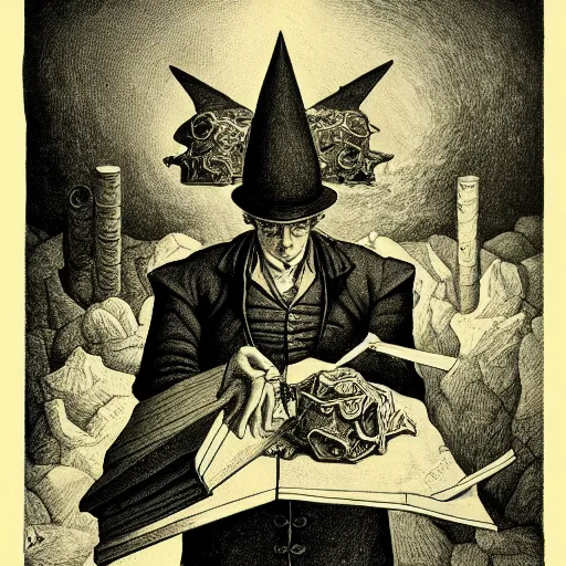 lithography on paper alchemist secret layer dungeon | Stable Diffusion ...