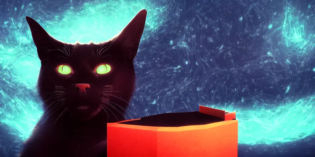 concept art schrodinger's cat inside a box, black cat | Stable Diffusion | OpenArt