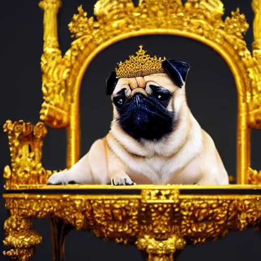 4 k, realistic, extra detail, pug wearing royal robes | Stable ...