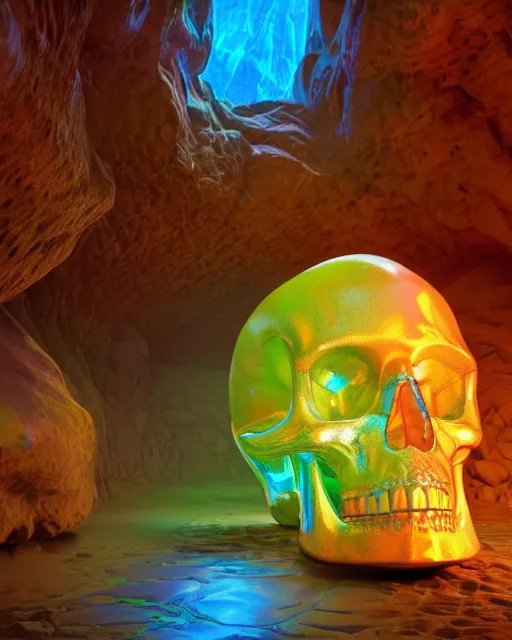 a bright crystal skull, inside of an expansive cave, | Stable Diffusion ...