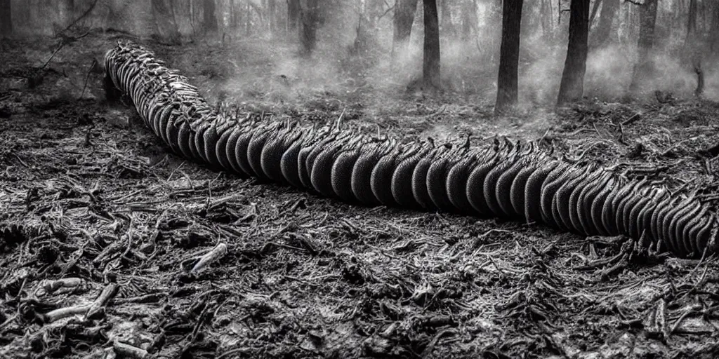 distant shot of a colossal centipede made of bones | Stable Diffusion ...
