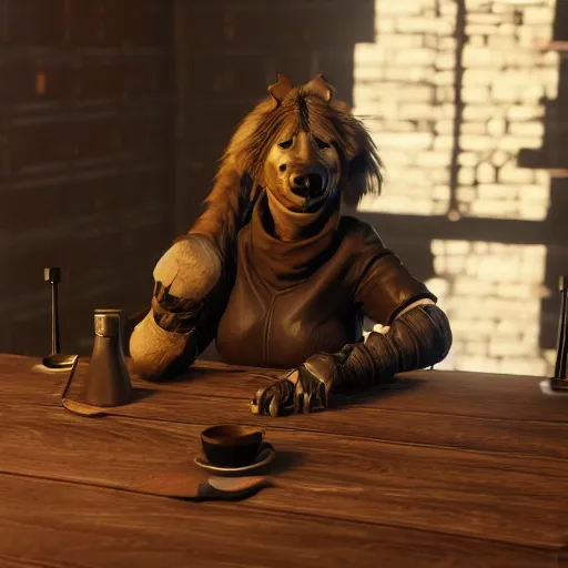A female humanoid hyena with leather boots sitting at | Stable ...