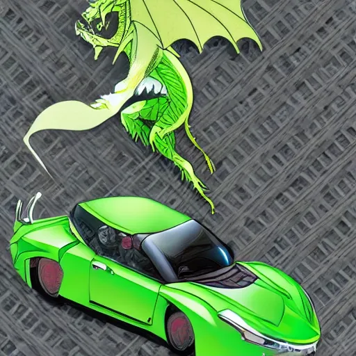 knight in green car, dragon flying above, low angle, | Stable Diffusion ...