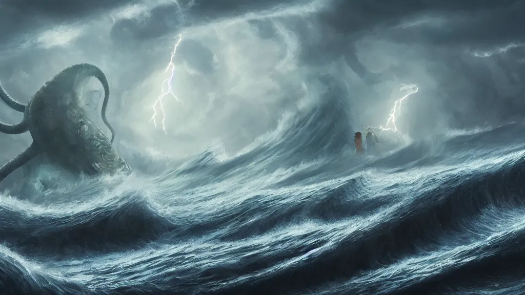 a fantasy book landscape of a massive kraken, small | Stable Diffusion ...