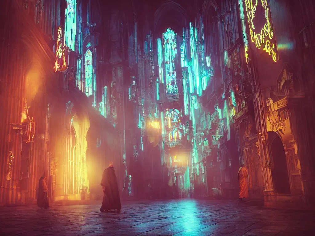 electric monks, robed, cathedral, special effects, | Stable Diffusion ...
