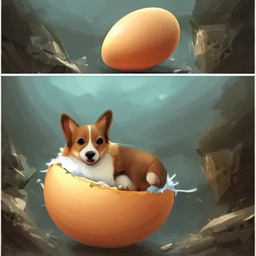 concept art of a baby corgi emerging from an egg in a | Stable ...