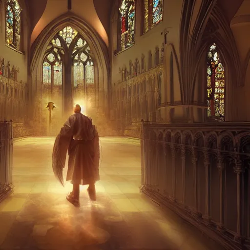 angel protecting man who is praying inside a gothic | Stable Diffusion ...