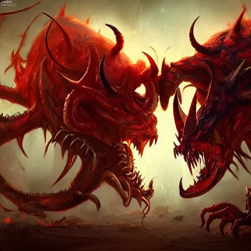 Two demons in hell fighting each other, very coherent | Stable Diffusion