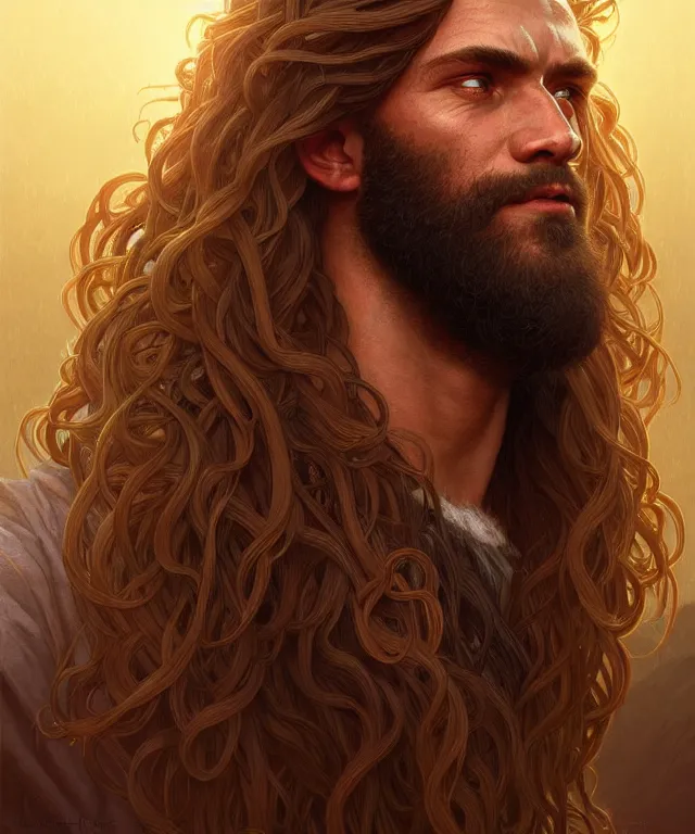 portrait of biblical hairy samson, his ample hair in | Stable Diffusion ...