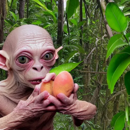 Gollum eating mango trail cam | Stable Diffusion