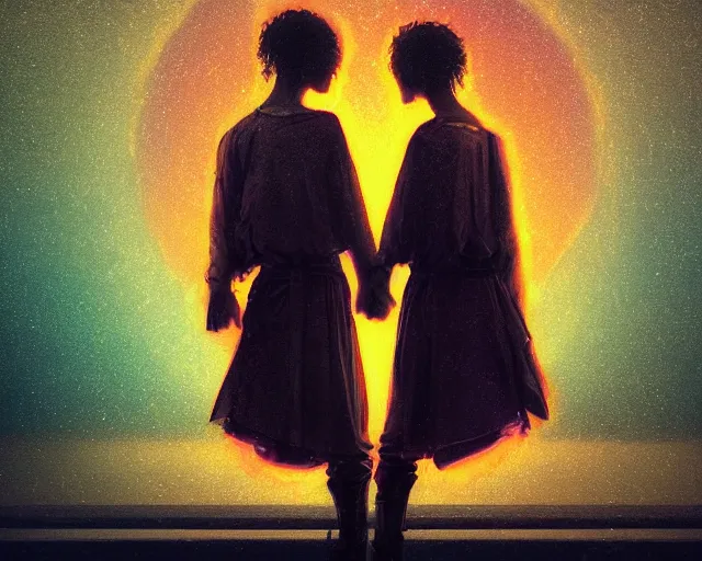 digital fusion of the glitched twins, twins, brothers, | Stable ...