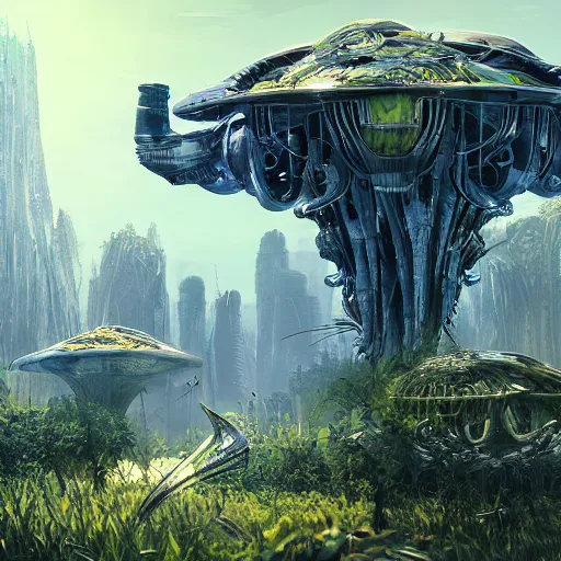 overgrown alien organic skyline cryengine render by | Stable Diffusion