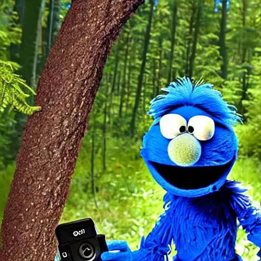 trail cam footage of Grover the Muppet, Grover on | Stable Diffusion