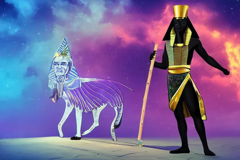 A black cat Pharaoh, wearing an Egyptian attire and a | Stable Diffusion | OpenArt