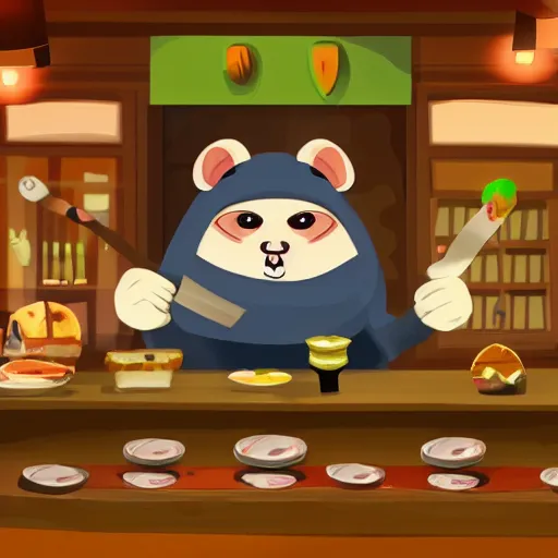 a hamster with an evil face, in a butcher shop, | Stable Diffusion