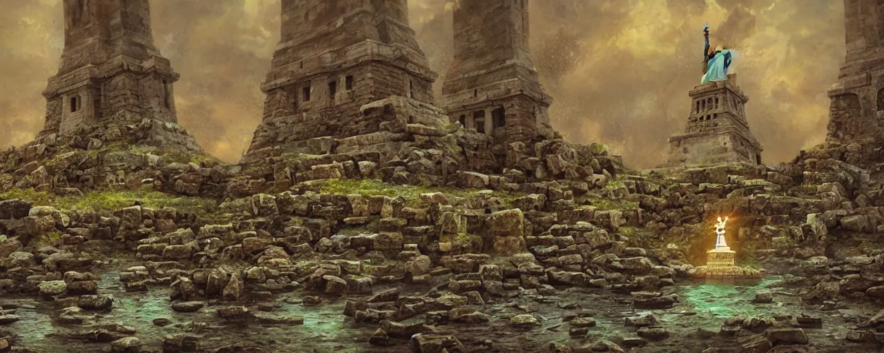 ancient ruins of a statue of liberty half buried, [ | Stable Diffusion ...