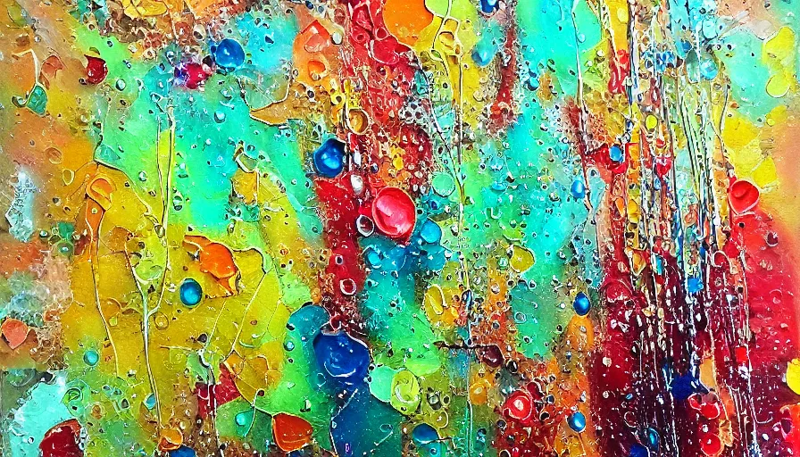 solder, painting on canvas, watedrops, water droplets, | Stable Diffusion