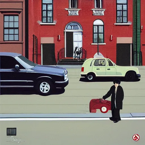 painting of a person getting out of their car on a | Stable Diffusion ...