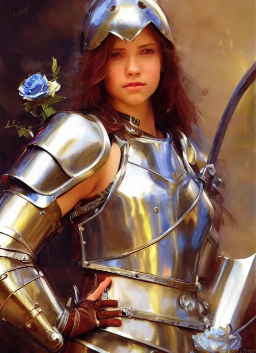 girl in armor holds a sword with roses. by Daniel F. | Stable Diffusion ...
