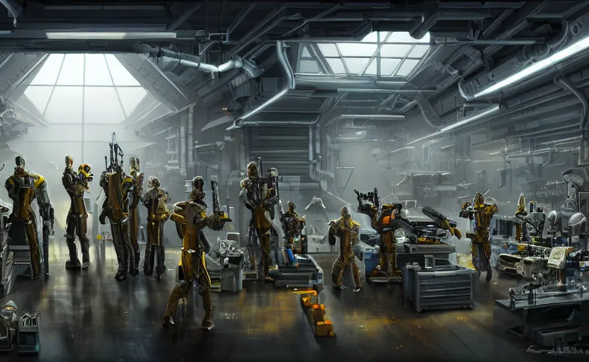 epic scenic shot, highly detailed weapons laboratory, | Stable ...