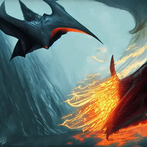 A flying fire Manta Ray Souls Boss. It is bursting in | Stable ...