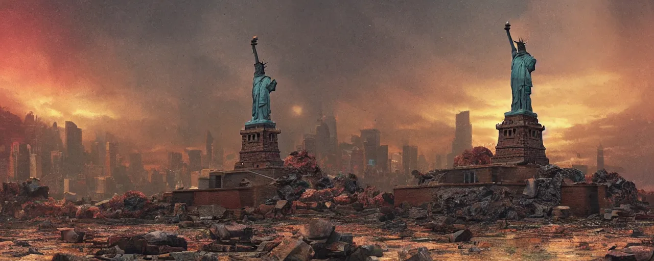 ancient ruins of a statue of liberty half buried, [ | Stable Diffusion ...