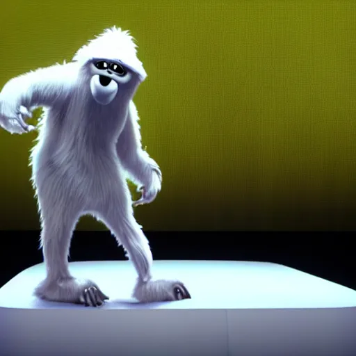 a yeti presenting on stage at an apple keynote event | Stable Diffusion