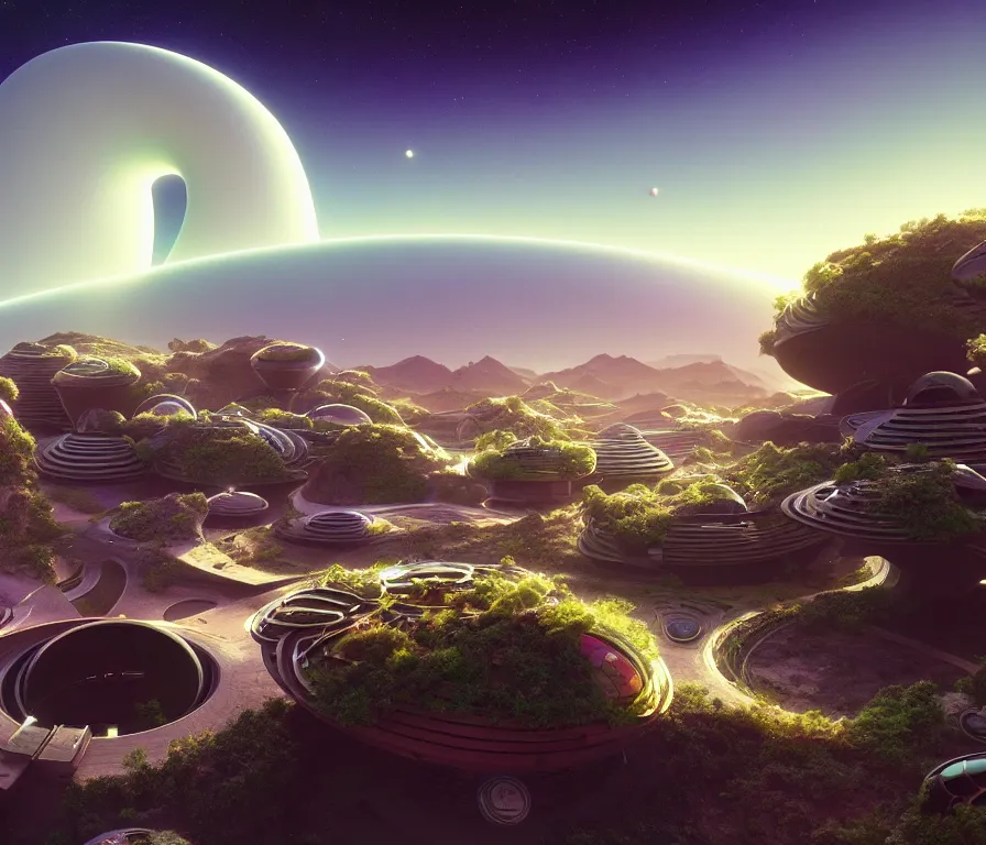 O'Neill cylinder colony Stanford torus, view of | Stable Diffusion