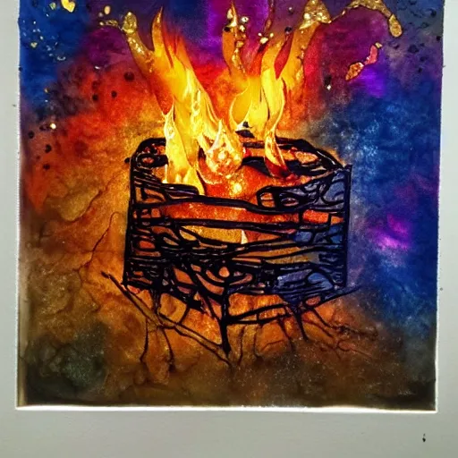 campfire at midnight , alcohol ink painting , flames | Stable Diffusion ...