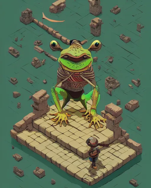 a 2d isometric illustration of an aztec frog warrior | Stable Diffusion ...