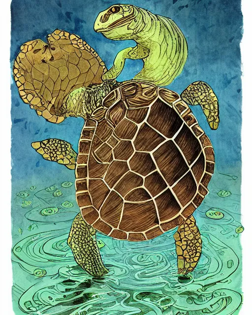 Goddess of the swamp, a drawing of a turtle with a | Stable Diffusion ...