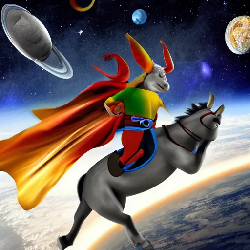 donkey super hero flying through space, 4k, highly | Stable Diffusion ...