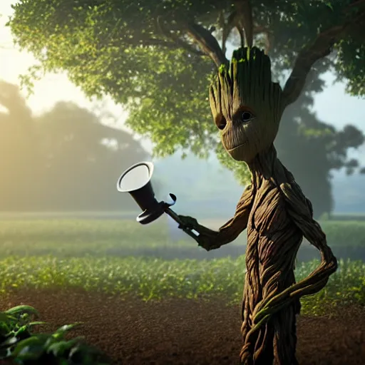 photorealistic wide shot of Groot watering The earth | Stable Diffusion ...